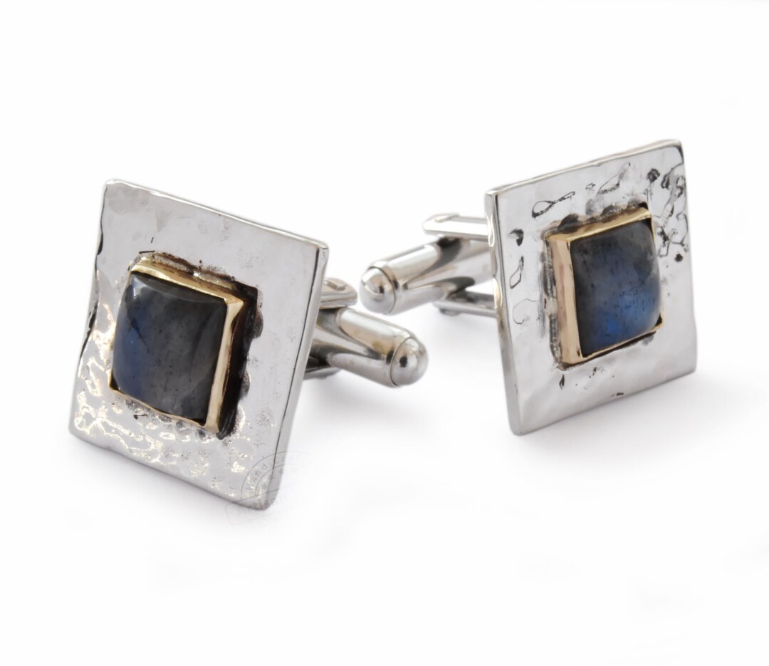 Hammered Silver Square Cufflinks With Labradorite - Etsy