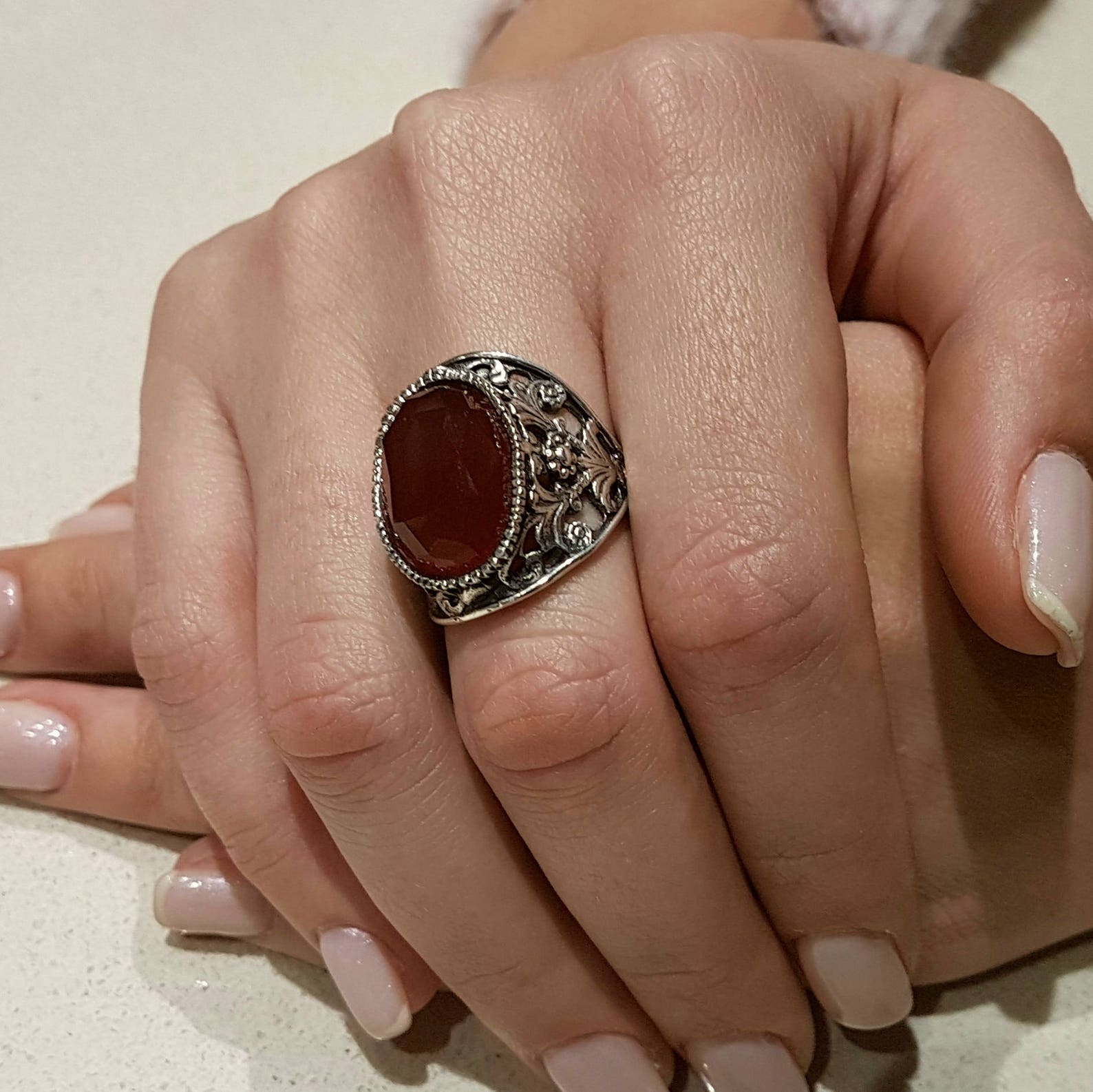 Filigree Large Red Carnelian Ring | Etsy