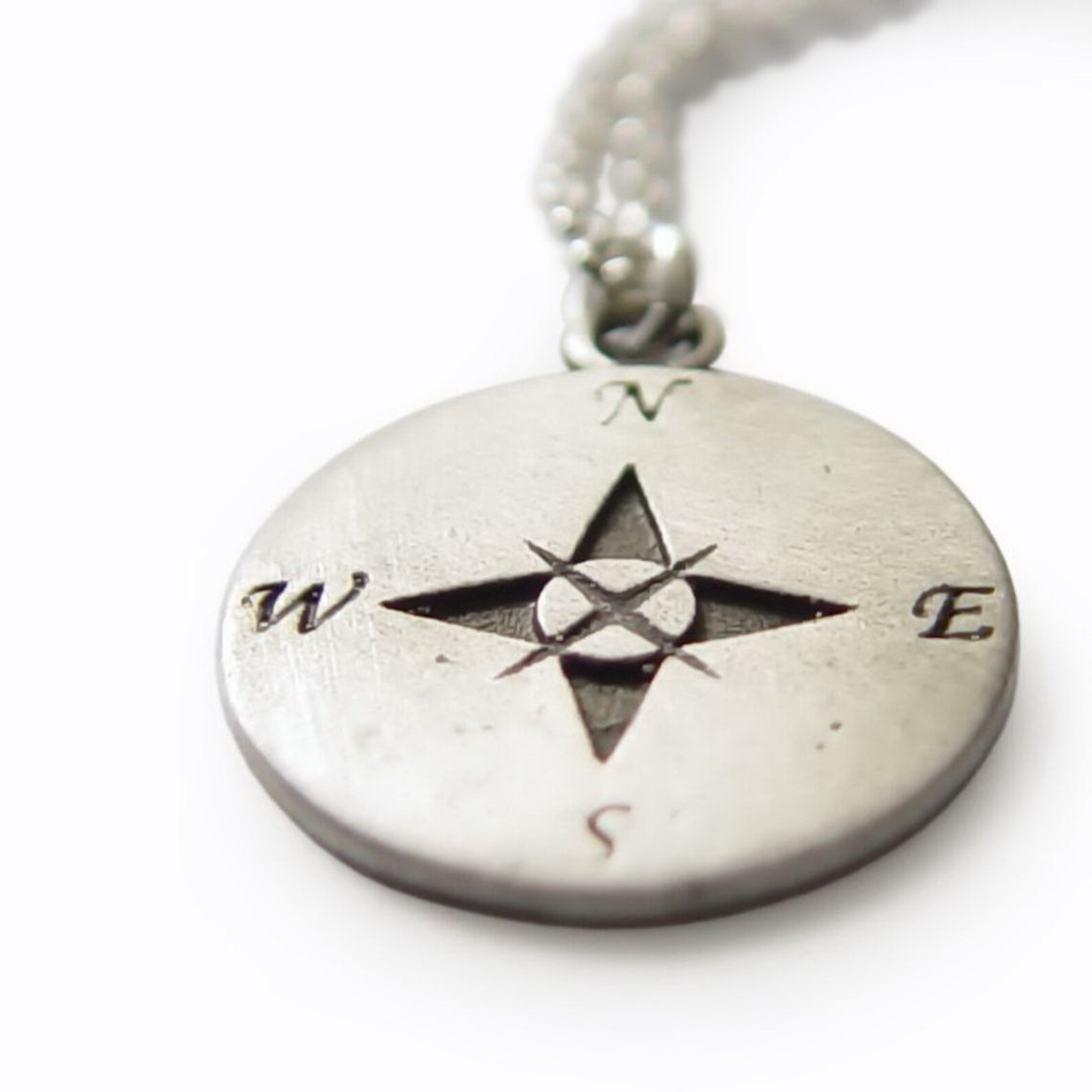 Compass Charm Silver Necklace | Etsy