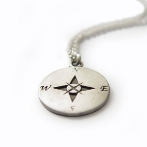 Compass Charm Silver Necklace - Etsy