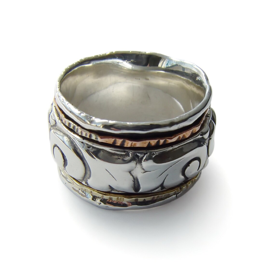 Rustic Silver Spinner Band Mixed Metals Band Meditation - Etsy