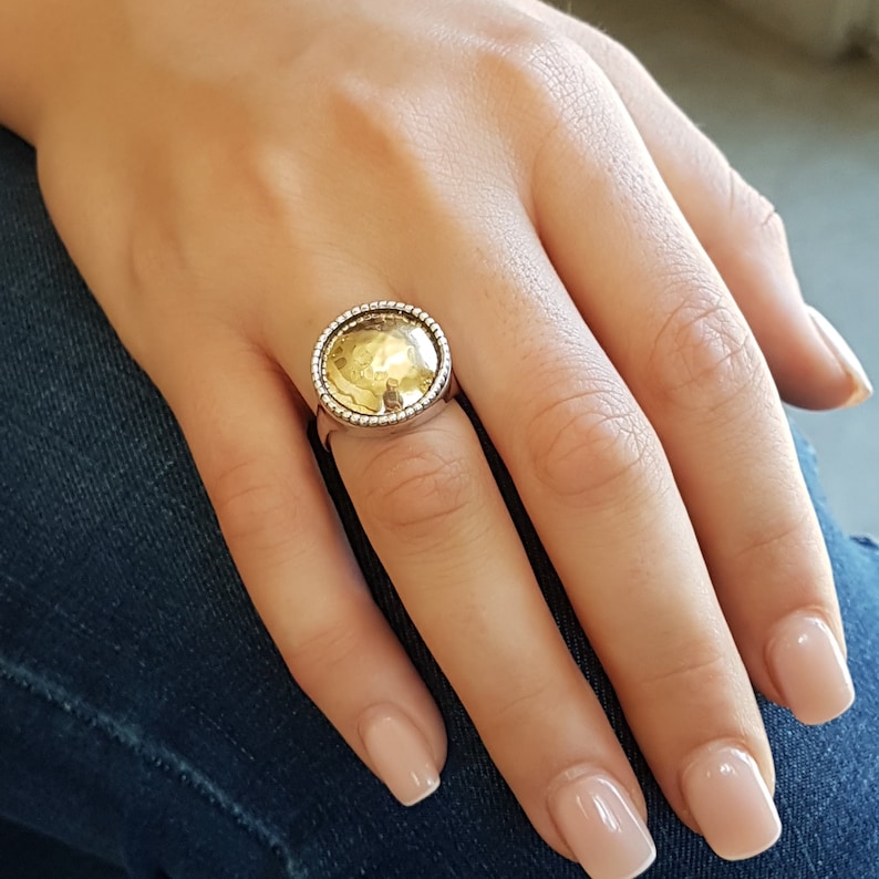 Gold Silver Large Ring Two Tone Dotted Ring Everyday Ring | Etsy