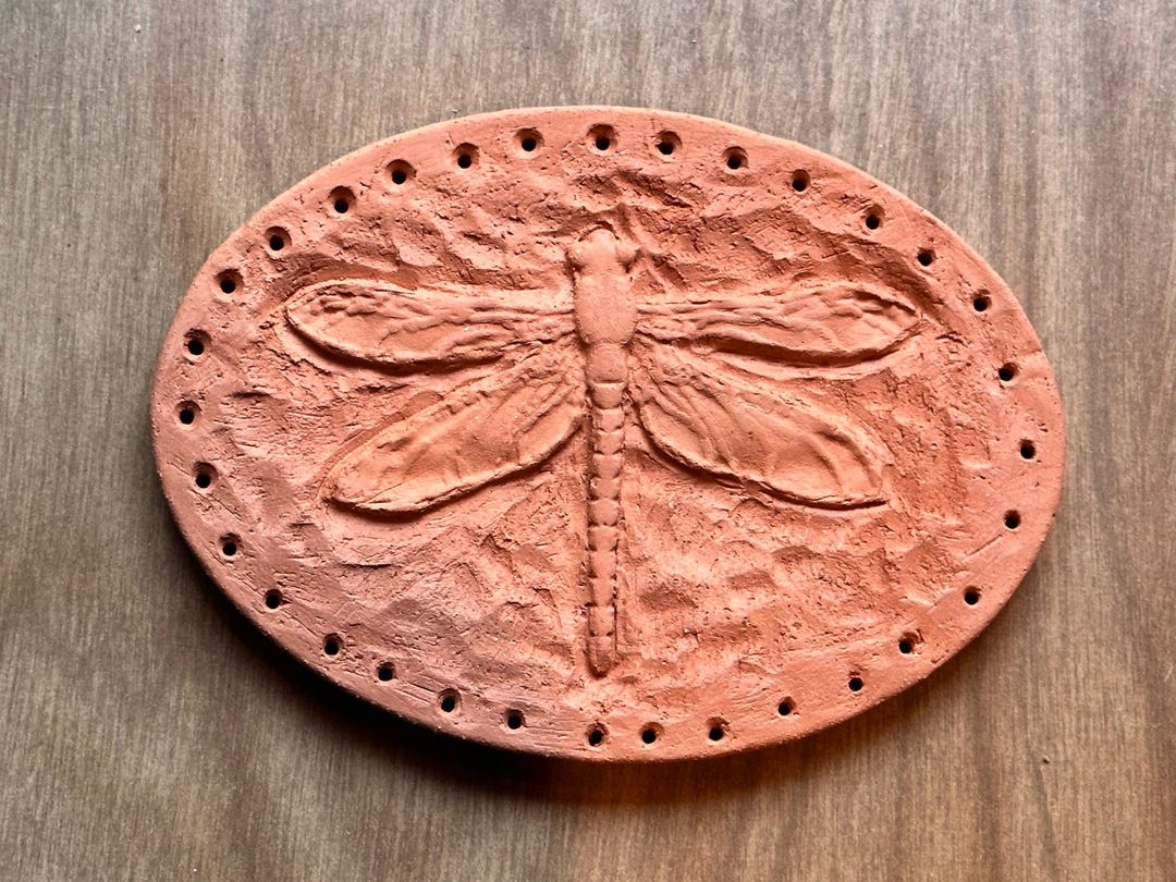 Large Terracotta Ceramic Dragonfly Pine Needle Basket Base Small Holes ...