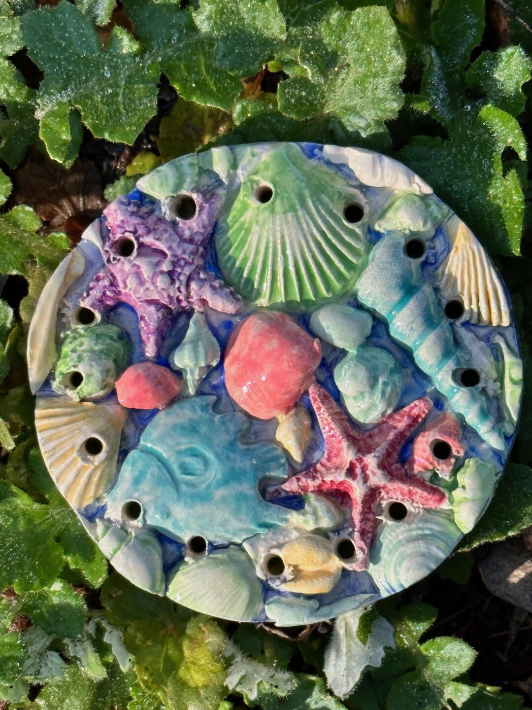 Sea Shells Ceramic Pine Needle Basket Base Colorful Blue Fish - Etsy