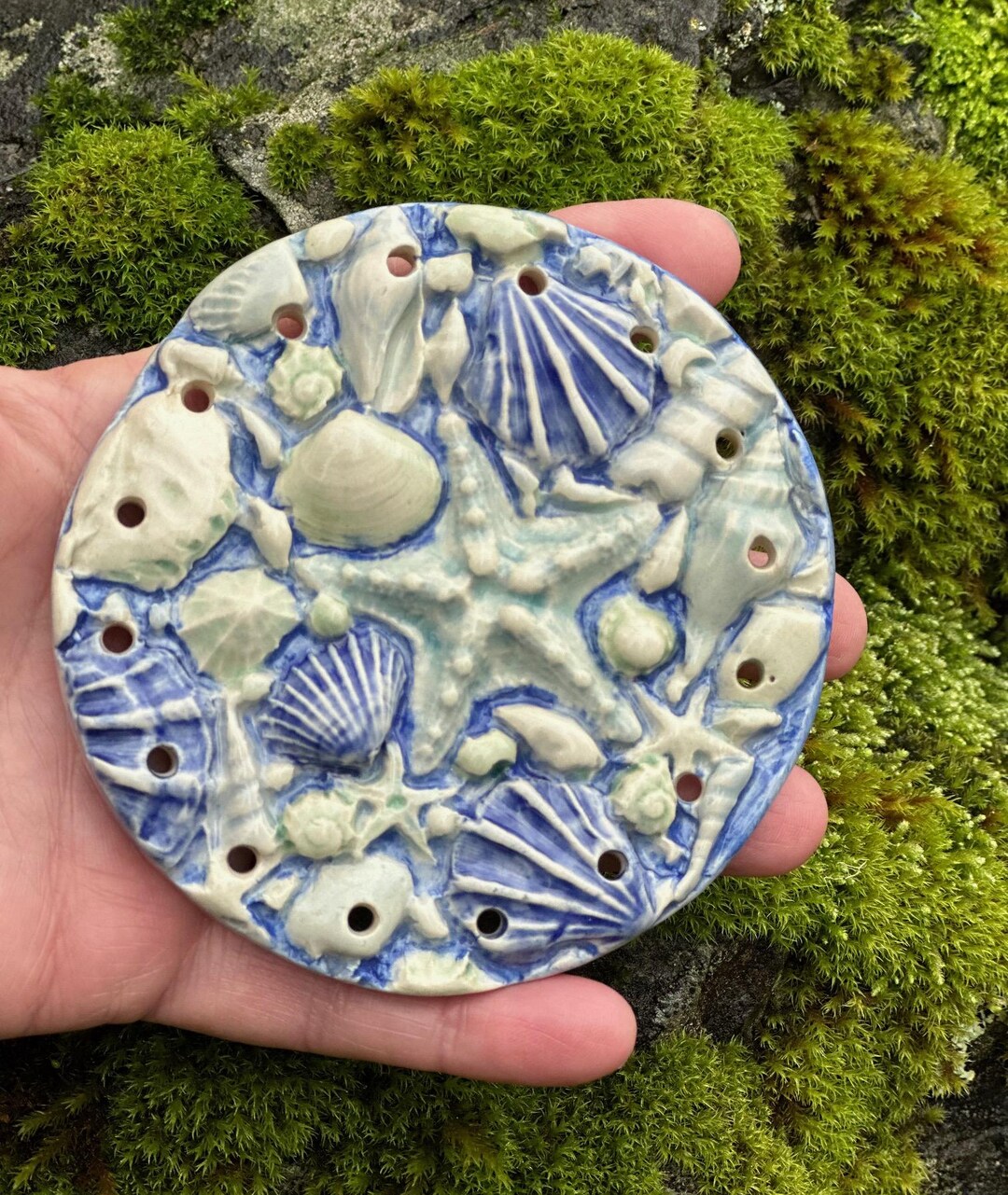Blue Seashells Porcelain Mix Ceramic Pine Needle Basket Base - Etsy