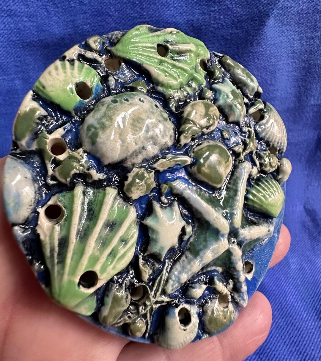 Dark Blue Sea Shells Porcelain Mix Ceramic Pine Needle Basket Base - Etsy