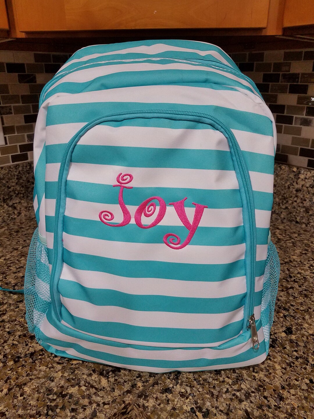 Turquoise and White Full Size Backpack Double Strap With Embroidery for ...