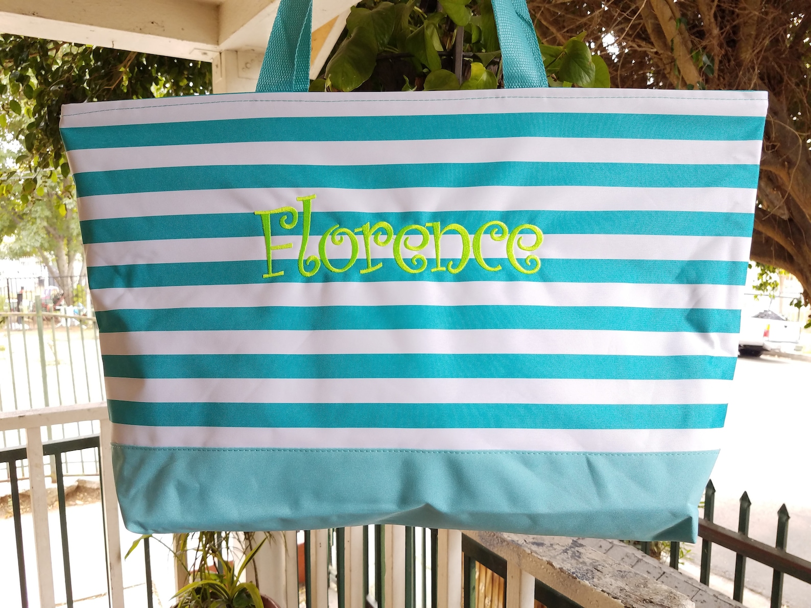 23 Large Turquoise Stripe Tote Bag Beach Bag With | Etsy