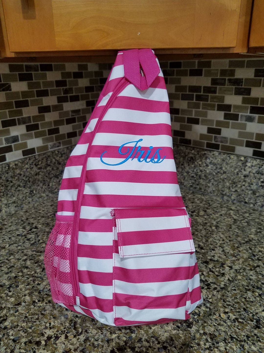 Pink /white Stripe Crossbody Backpack Single Strap With Embroidery for ...