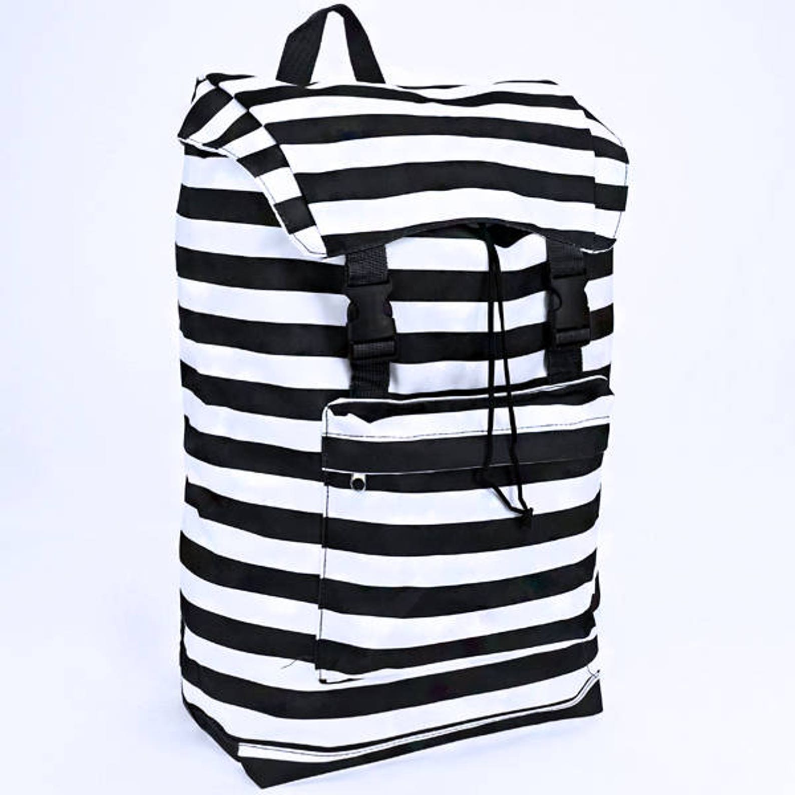 Large Black and White Backpack Double Strap With Embroidery | Etsy