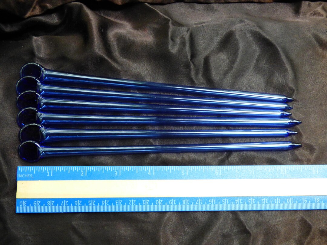 Set of 6 Cobalt Glass Drink Stirrers. Lightweight Hollow Tubes With ...
