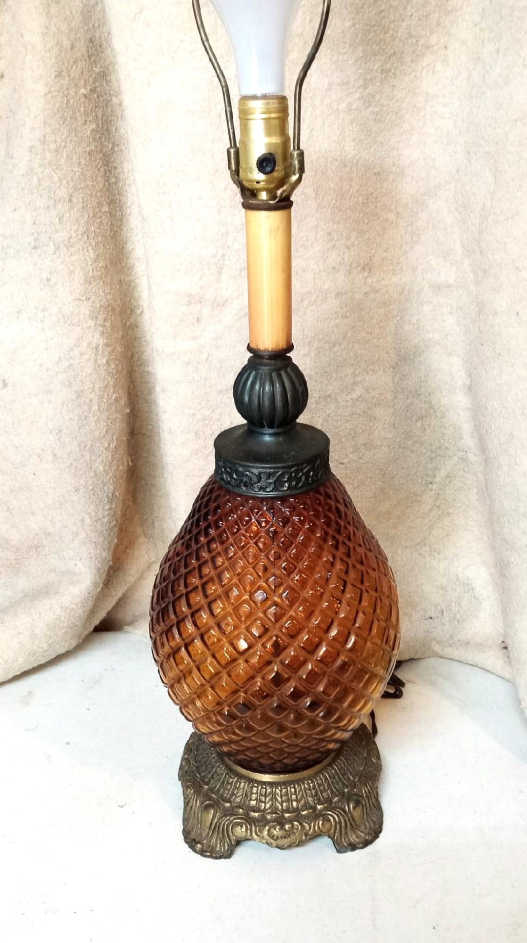 EK Pineapple Amber Glass Table Lamp Vintage 1972 - Etsy