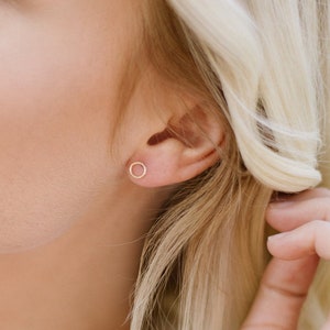 Tiny Circle Earrings Gold, Silver or Rose Gold Geometric Small Studs 14k Gold Studs Minimalist ...