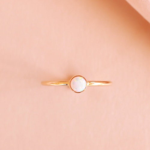 Opal Arch Ring October Birthstone Ring 14k Gold or Silver - Etsy