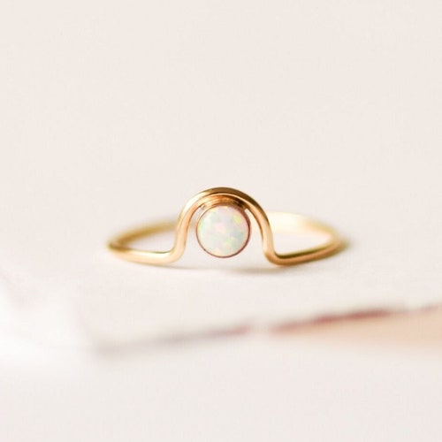 Opal Arch Ring October Birthstone Ring 14k Gold or Silver - Etsy