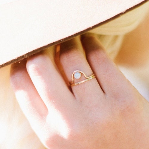 Opal Arch Ring October Birthstone Ring 14k Gold or Silver - Etsy