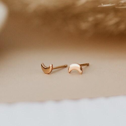 Half Moon Studs Half Circle Earrings Gold Silver or Rose - Etsy