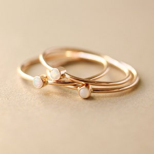 Tiny Opal Ring • October Birthstone Ring - Dainty Gold Ring - Tiny Gemstone Ring - Mothers Ring ...