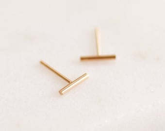 Long Bar Earrings • Gold, Rose Gold, or Silver - Line Studs - Parallel ...