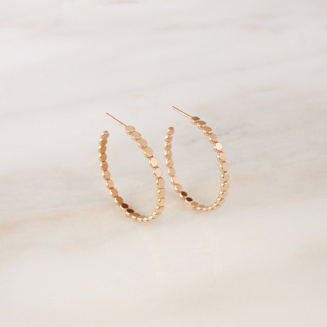 Medium Cora Hoops Gold, Rose Gold or Silver Textured Dot Beaded Earrings Everyday Jewelry ...