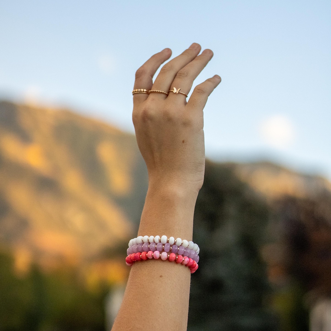 Lavender Gemstone Stretch Bracelet • Waterproof + Hypoallergenic Comfy Stretchy Bracelets ...