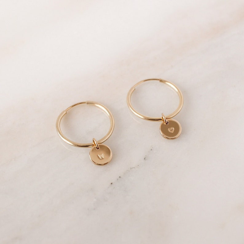 Personalized Disc Hoops • Gold, Silver or Rose Gold - Initial Earrings ...