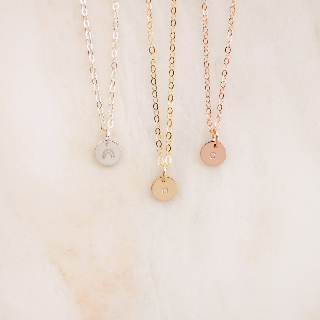 Tiny Initial Necklace Gold Rose Gold or Silver Letter - Etsy