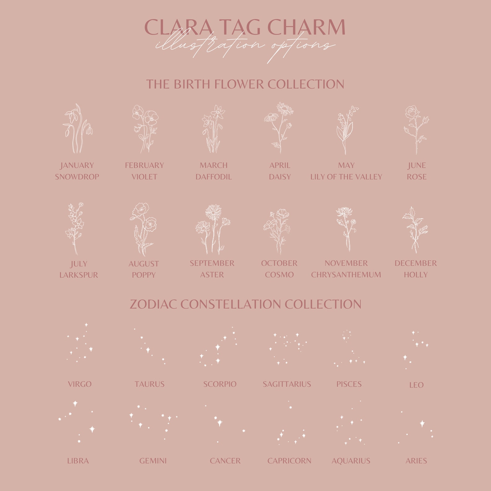 Clara Tag Charm • Add on Personalized Pendant - Floral, Initials ...