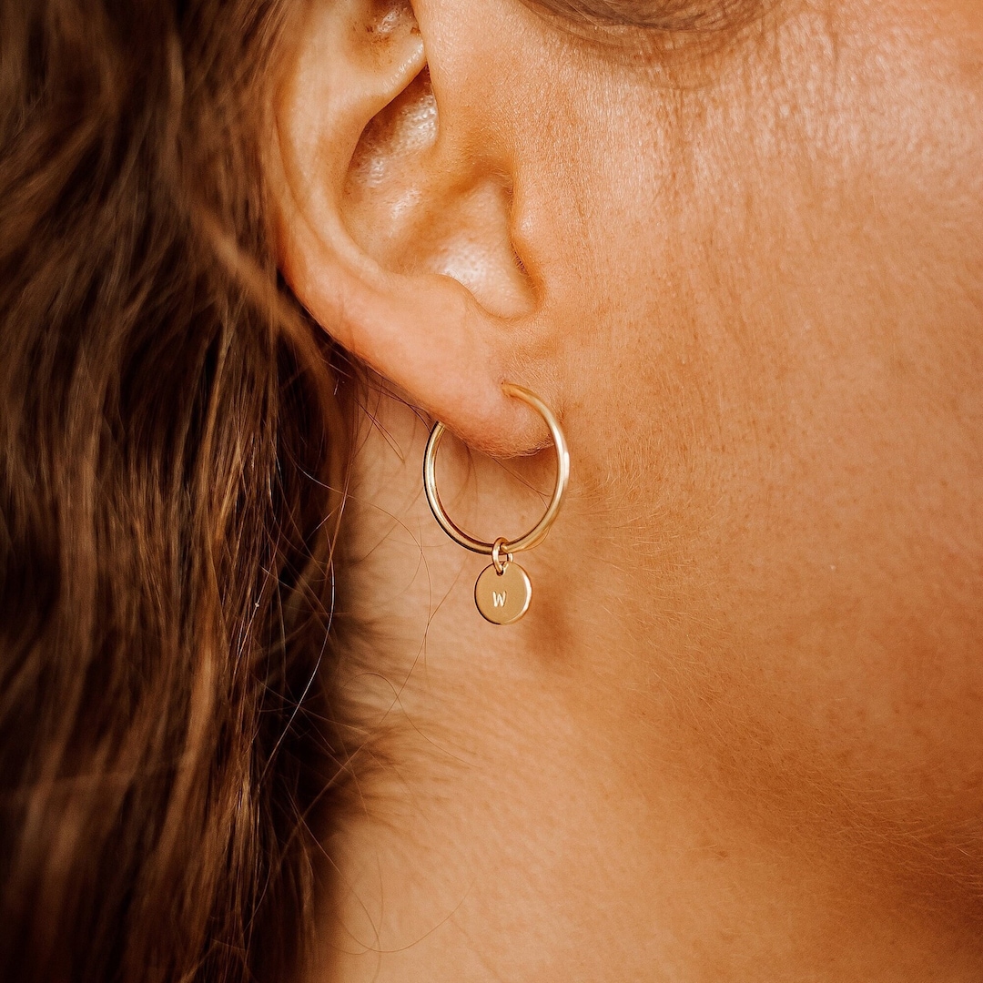 Personalized Disc Hoops • Gold, Silver or Rose Gold - Initial Earrings ...