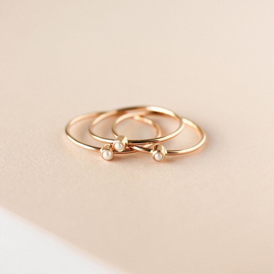 Tiny Pearl Ring • June Birthstone Ring - Gold Ring - Tiny Gemstone ...