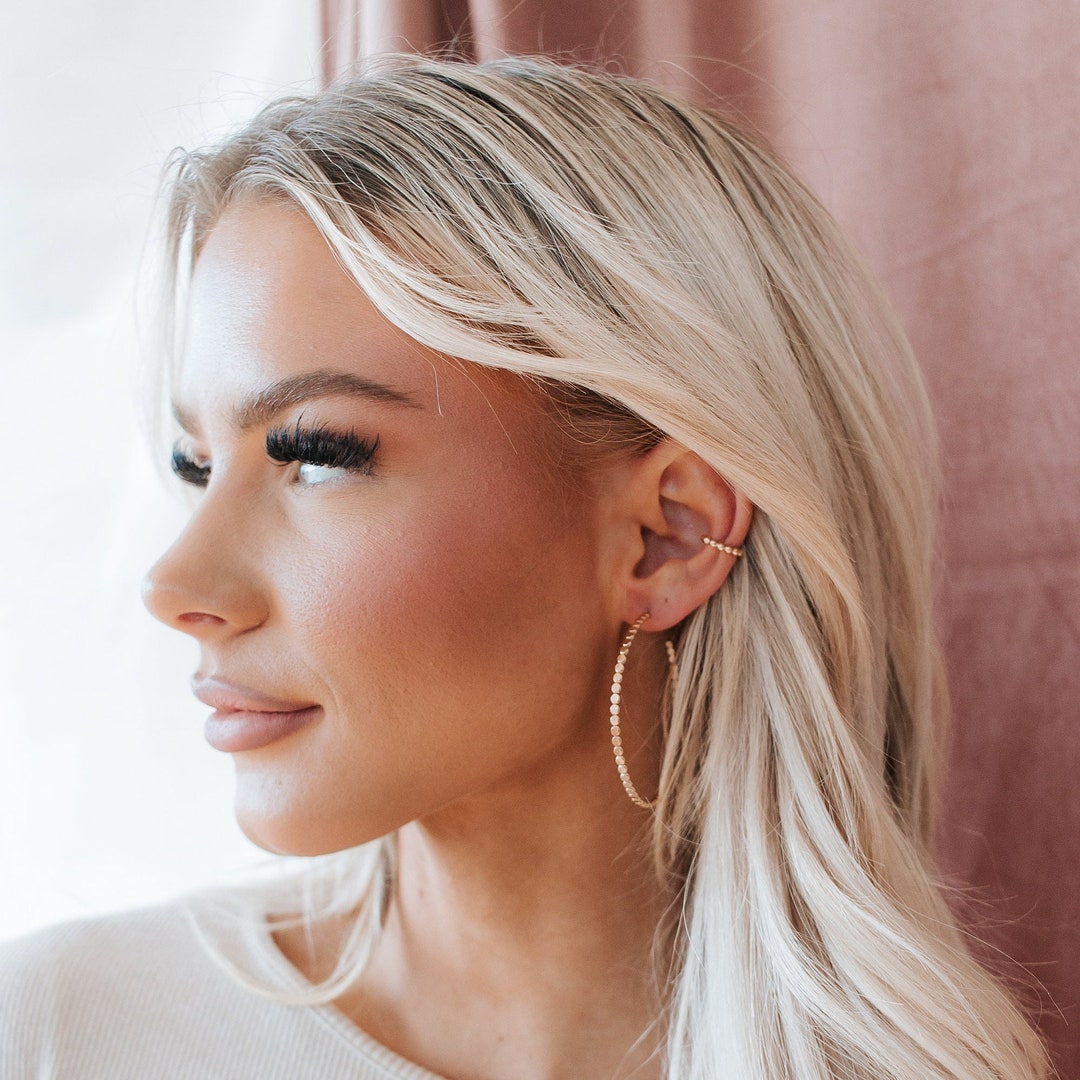 Large Cora Hoops • Gold, Rose Gold or Silver - Big Textured Dot Beaded Earrings - Everyday ...