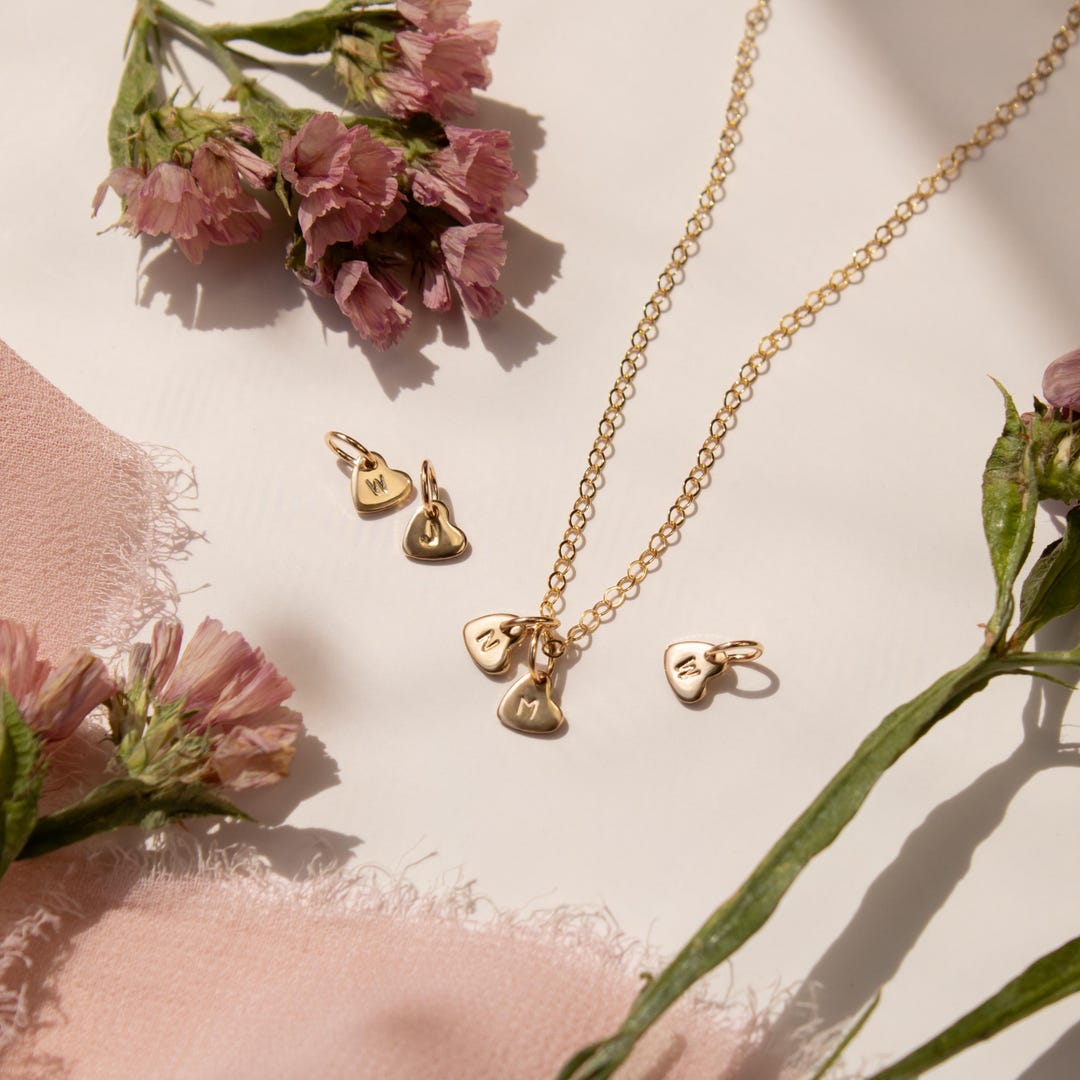 Cleo Heart Necklace • Tiny Initial Charm Necklace - Dainty + Minimalist ...