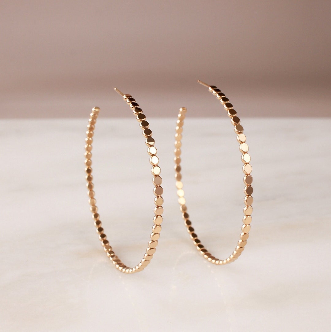 Large Cora Hoops • Gold, Rose Gold or Silver - Big Textured Dot Beaded Earrings - Everyday ...