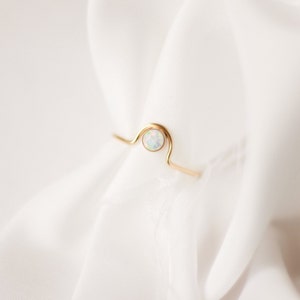 Opal Arch Ring • October Birthstone Ring - 14k Gold or Silver - Modern Stacking Ring - Small ...