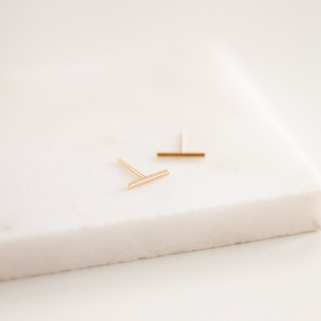 Short Line Earrings • Gold, Rose Gold, or Silver - Small Bar Earrings ...