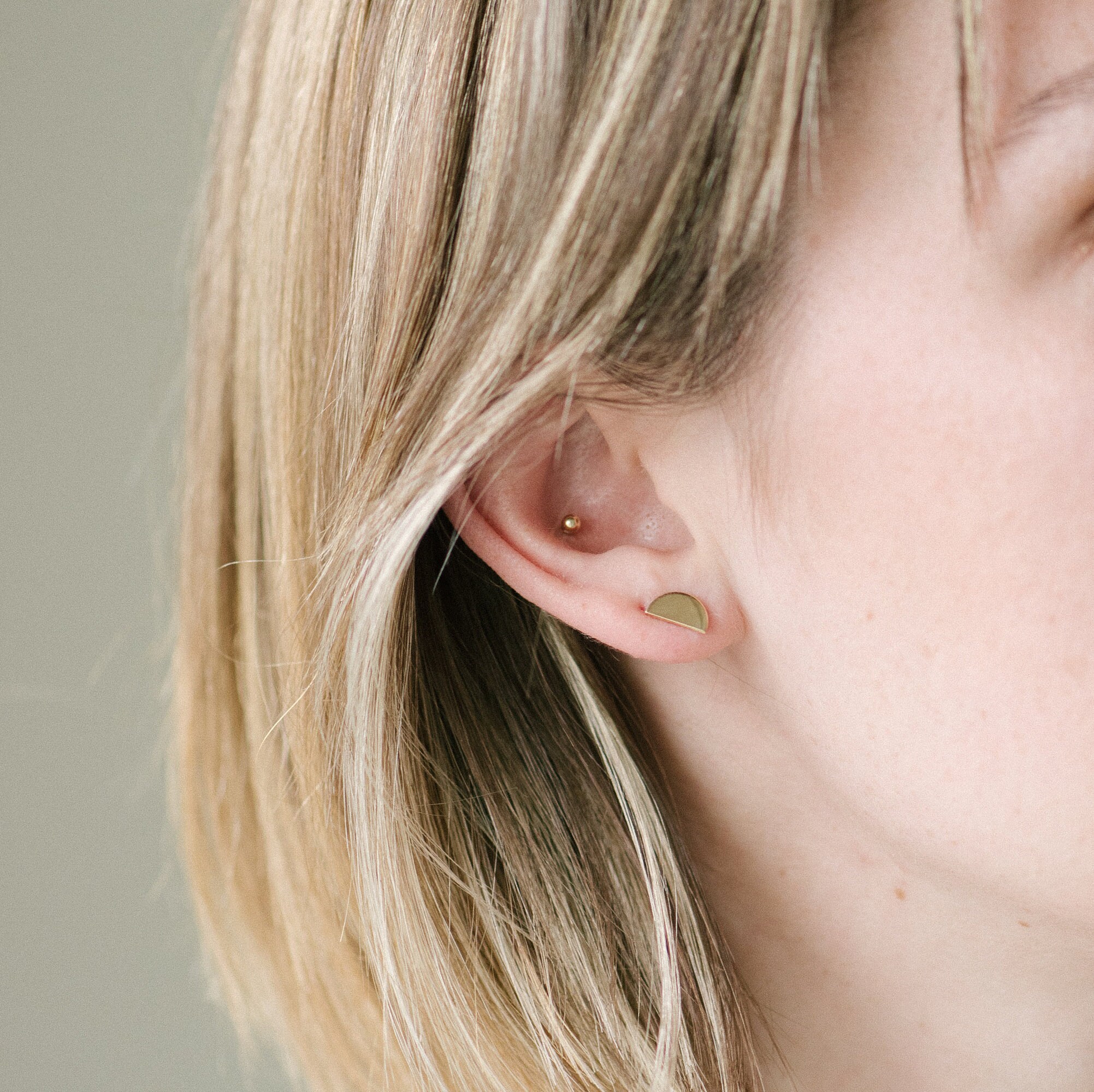 Half Moon Studs Half Circle Earrings Gold Silver or Rose - Etsy