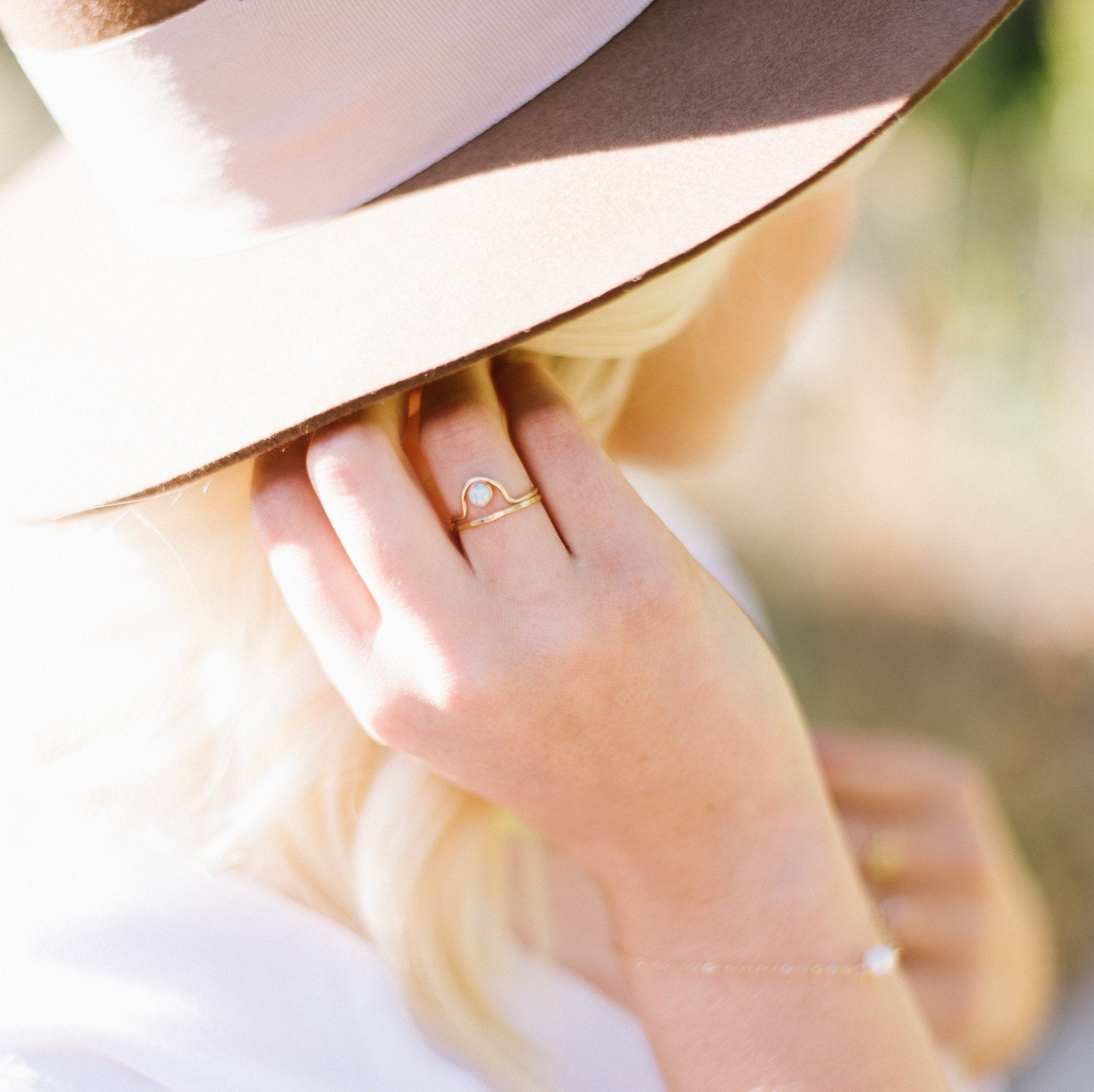 Opal Arch Ring October Birthstone Ring 14k Gold or Silver - Etsy