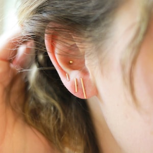 Tiny Line Earrings - Gold, Rose Gold, or Silver - Bar Earrings - Line ...