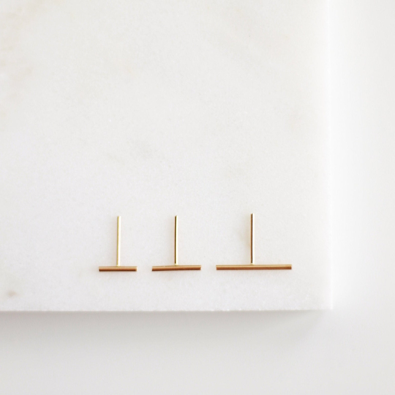 Long Line Earrings Gold Rose Gold or Silver Bar Studs | Etsy