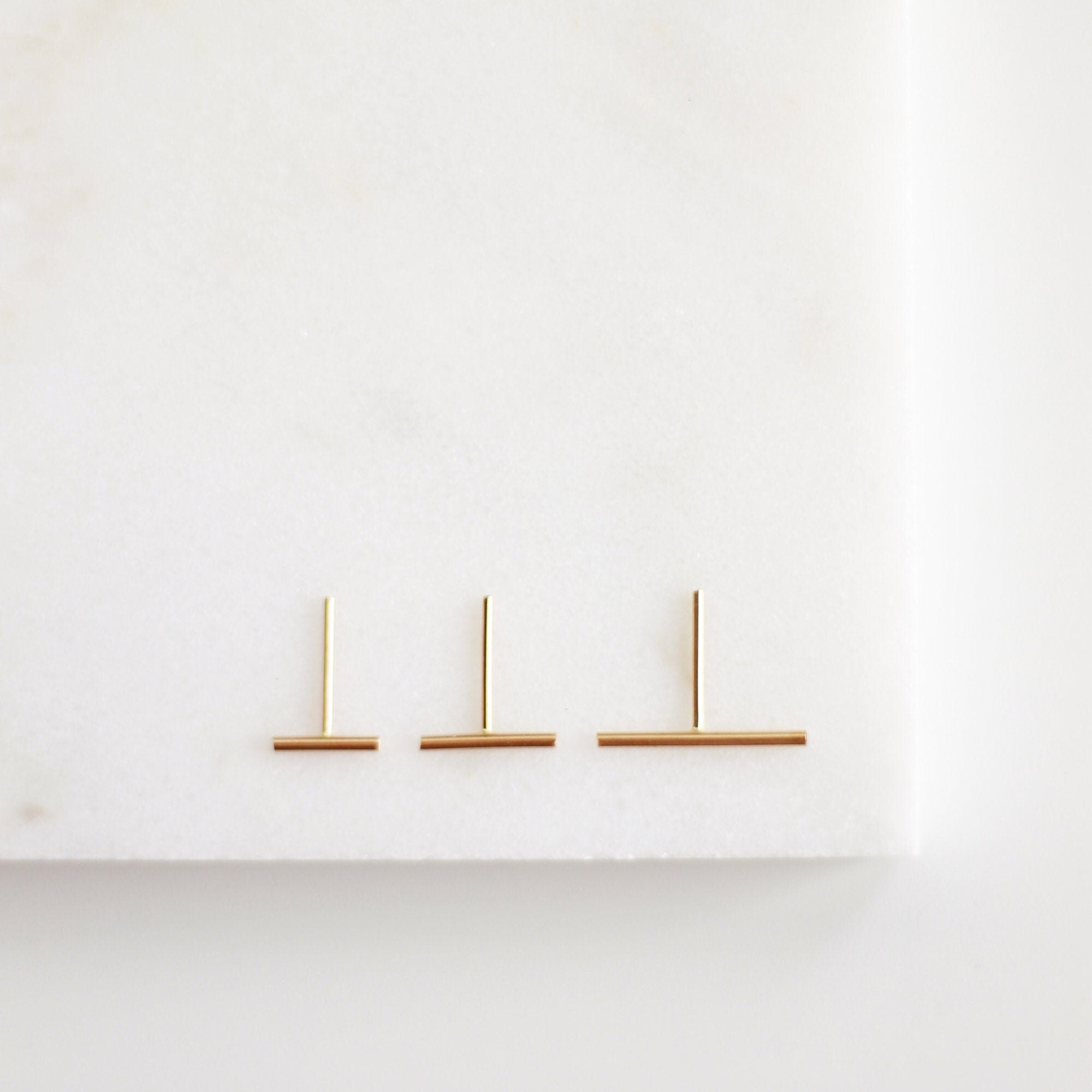 Long Line Earrings Gold Rose Gold or Silver Bar Studs | Etsy