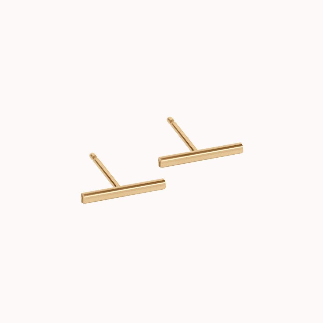 Short Line Earrings • Gold, Rose Gold, or Sterling Silver - Small Bar ...