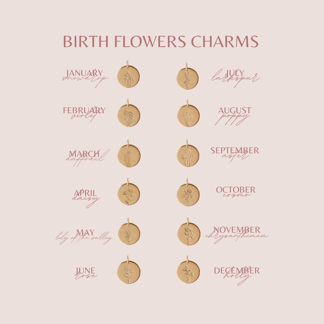 Birth Flower Charm • Dainty Floral Pendant - Personalized Jewelry ...