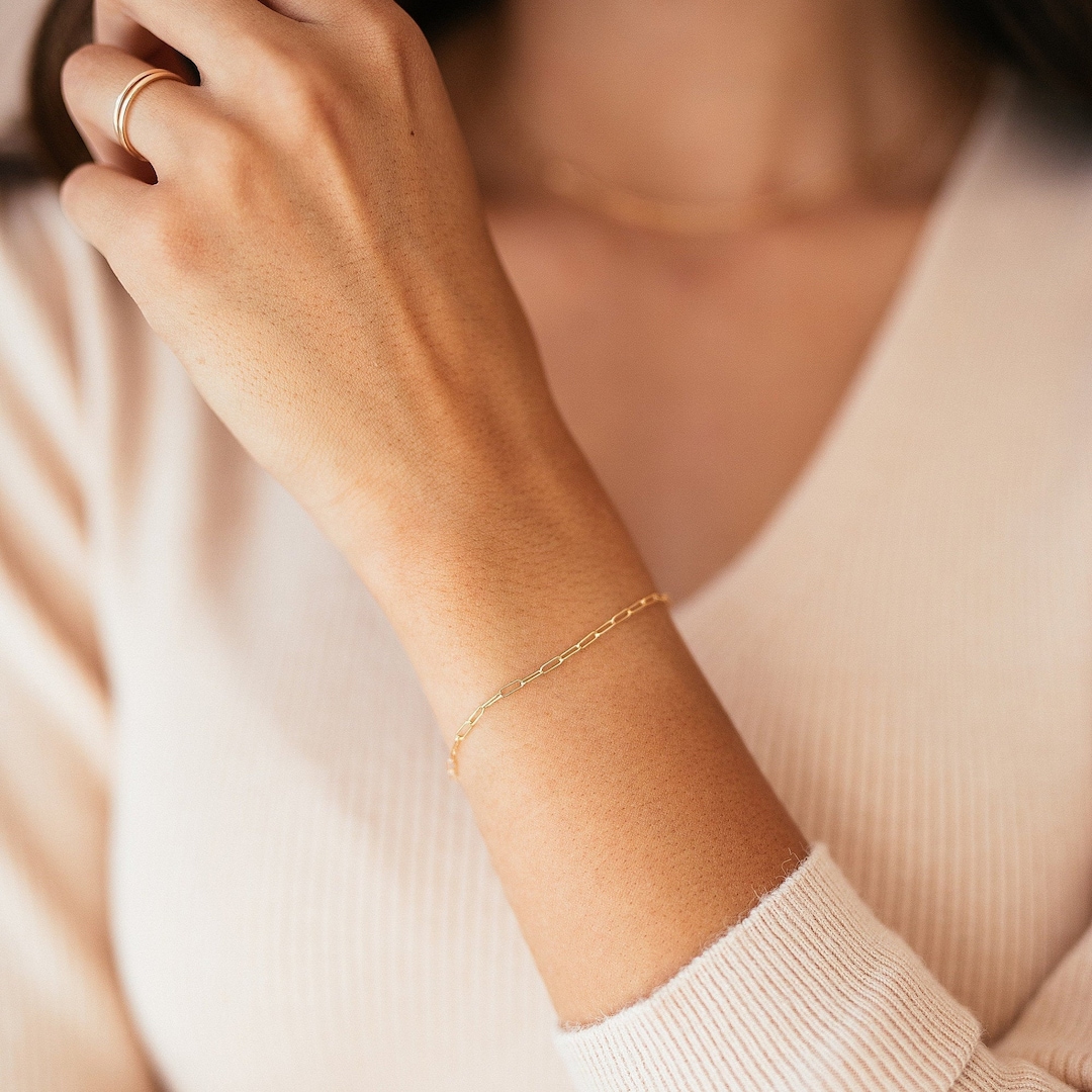 Modern Chain Bracelet Gold or Silver Rectangular Link Basic Gold Chain ...