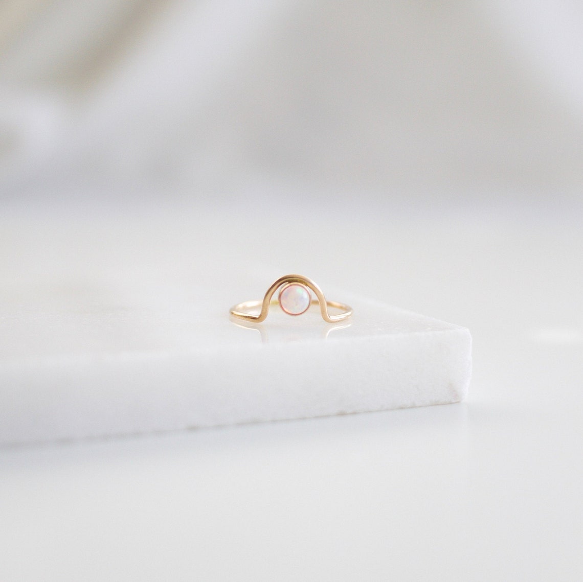 Opal Arch Ring October Birthstone Ring 14k Gold or Silver | Etsy