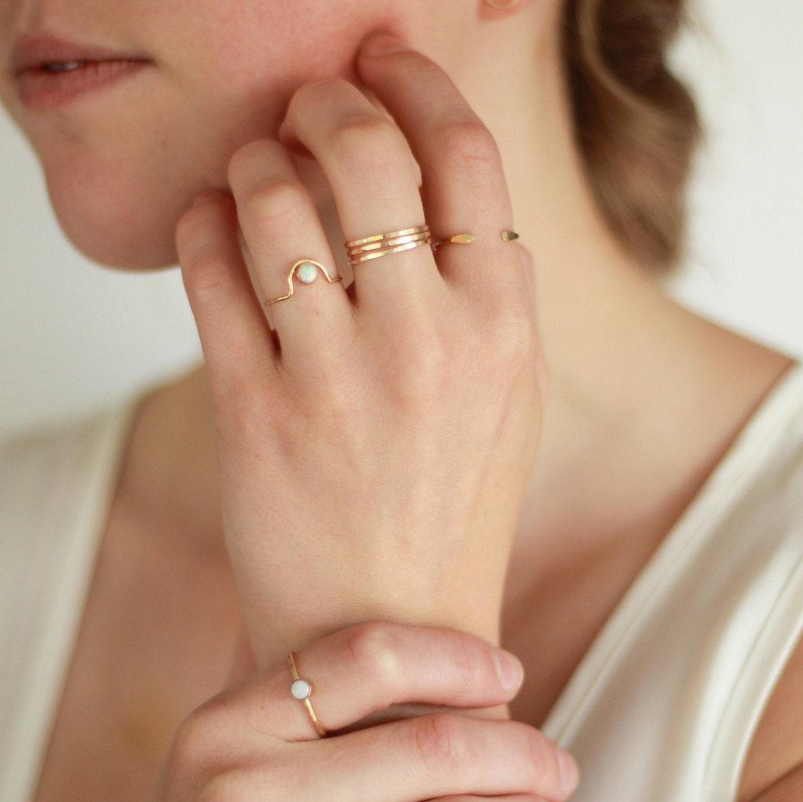 Opal Arch Ring October Birthstone Ring 14k Gold or Silver - Etsy