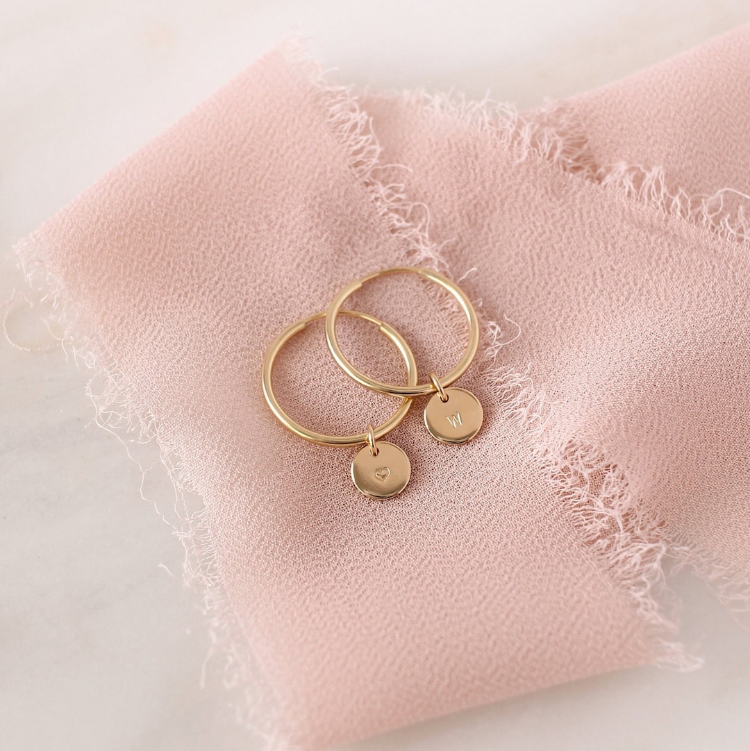 Personalized Disc Hoops • Gold, Silver or Rose Gold - Initial Earrings ...