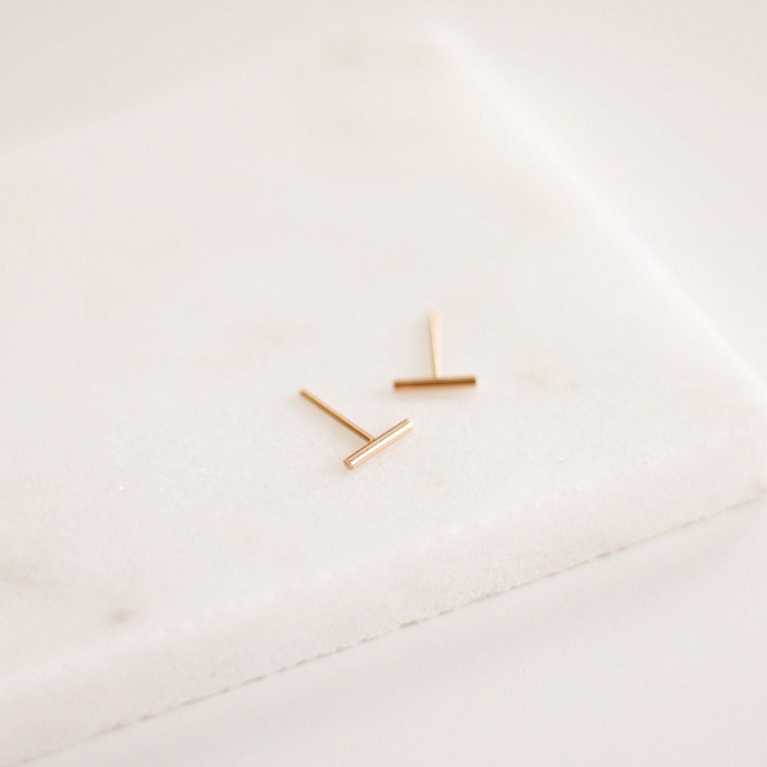 Tiny Line Earrings Gold, Rose Gold, or Silver Bar Earrings Line Posts ...
