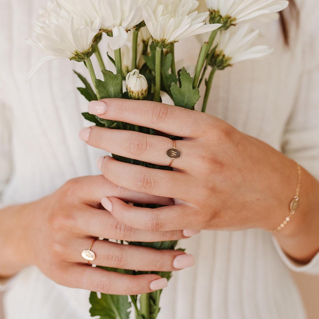 Lydia Oval Initial Ring • Personalized Jewelry - Gift for Her - Oval ...