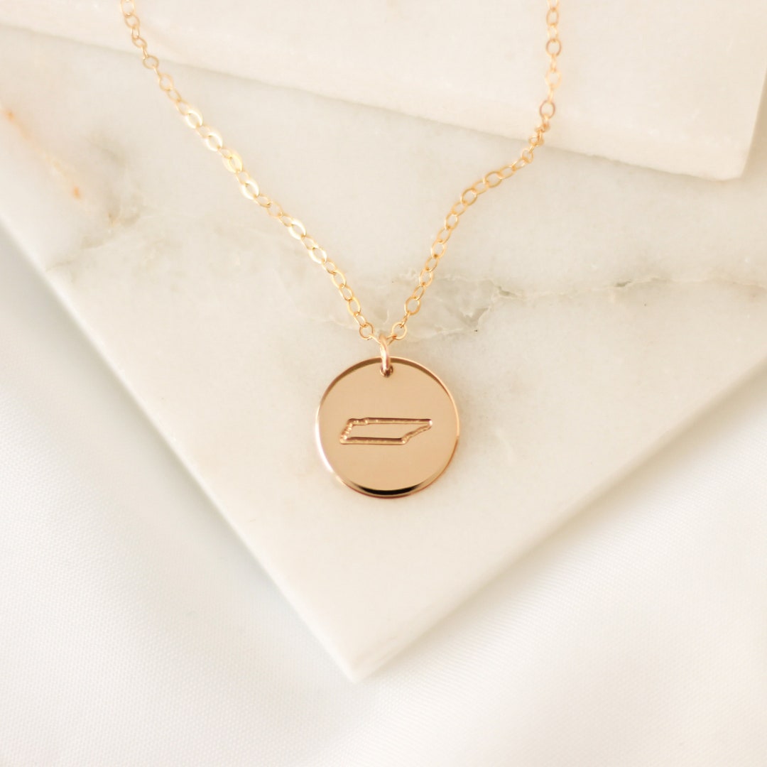 Tennessee State Necklace • 14k Gold Filled, 14k Rose Gold Filled, or ...