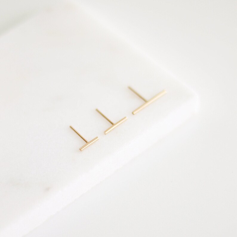 Tiny Line Earrings Gold Rose Gold or Silver Bar Earrings | Etsy